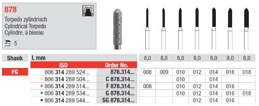 Diamant bor G878 FG 018, 5 stk. Sylinder torpedo, grov, grønn- Dental ...
