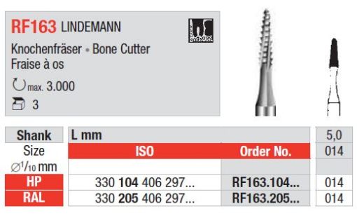 Kirurgisk bor RF163 RAL 014, 3 stk. Lindemann ben freser- Dental Direct