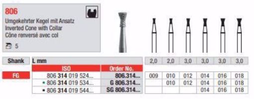 Diamant bor SG806 FG 016, 5 stk. Omvendt kjegle med hals, sort- Dental ...