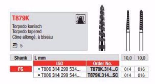 Turbodiamant bor T879K FG 016 SC, 5 stk konisk grønn ring- Dental Direct