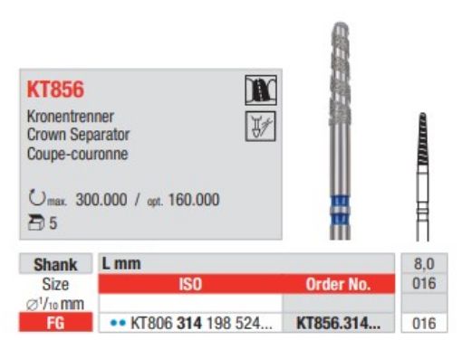 Metallbor KT856.314.016, 5 stk Krone separator blå ring- Dental Direct